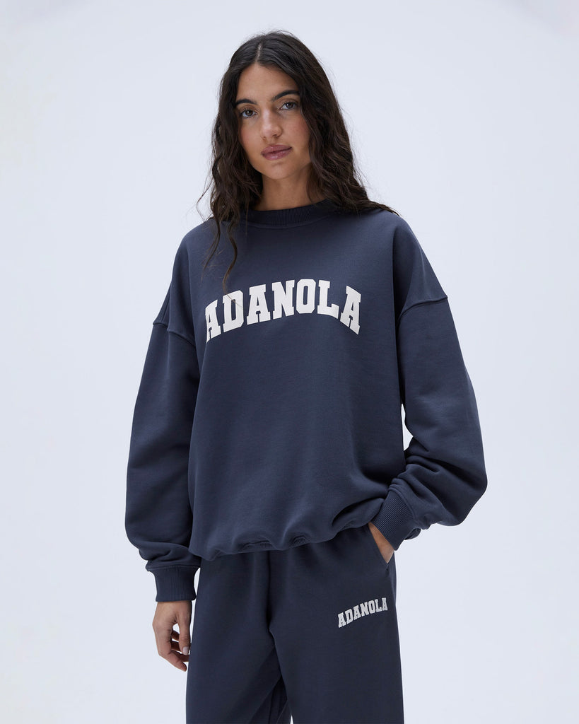 Women's Varsity Oversized Sweatshirt - Midnight Blue | Adanola