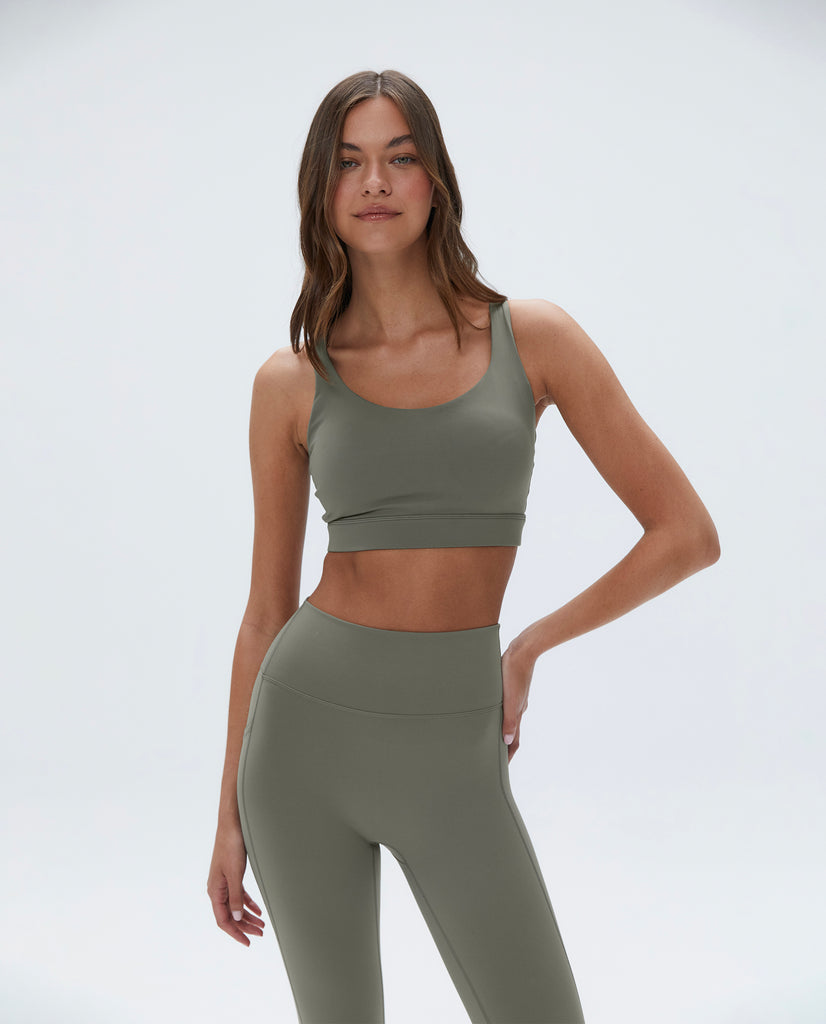 Racer Back/Cross Back Sports Bra - Olive Green | Adanola