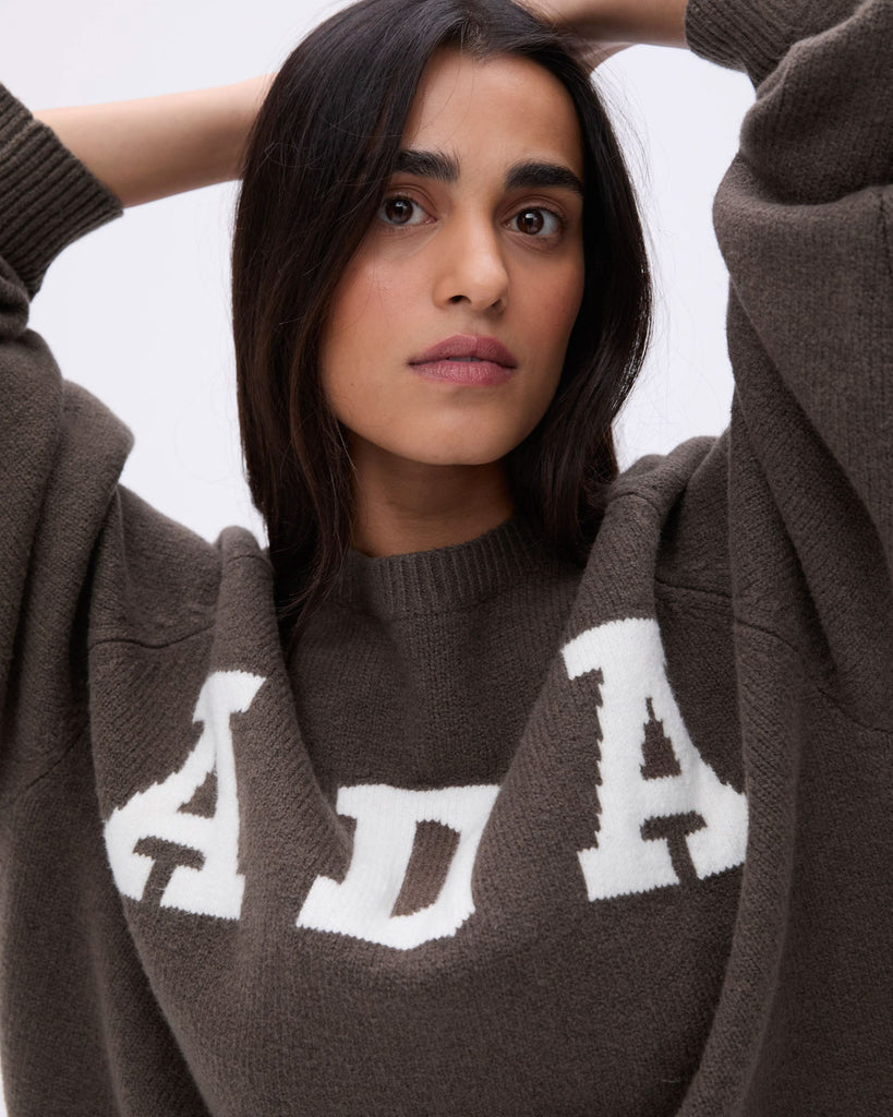 ADA Oversized Knit Sweatshirt - Dark Cocoa Brown/Cream