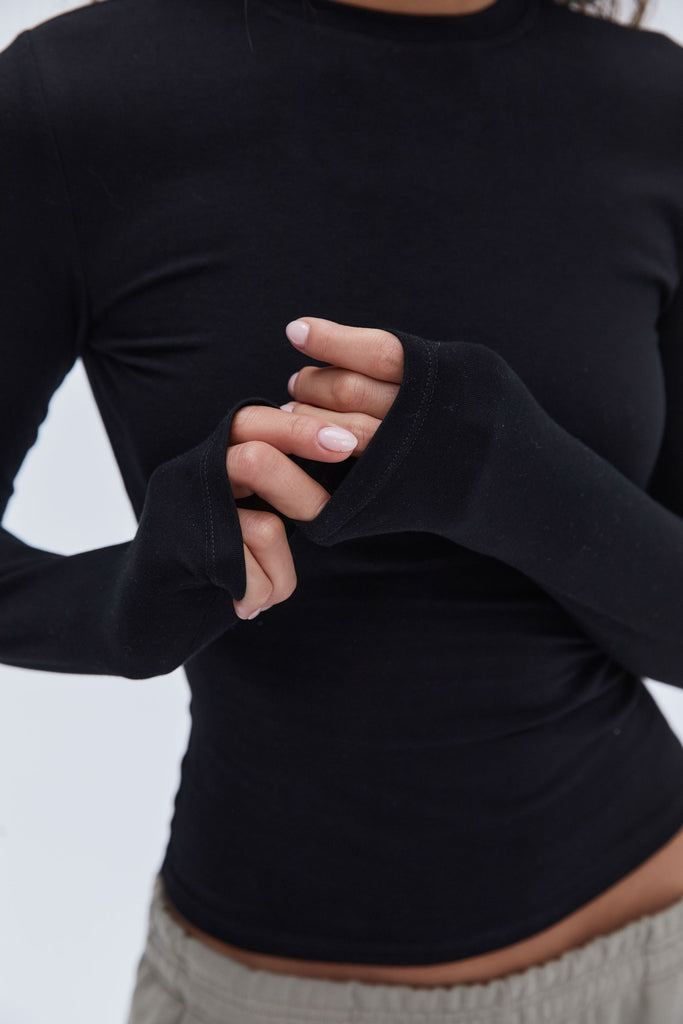 Women's Black Fitted Long Sleeve Top | Adanola