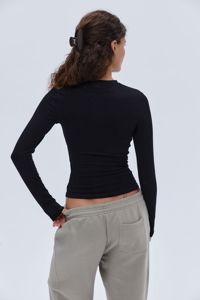 Women's Black Fitted Long Sleeve Top | Adanola