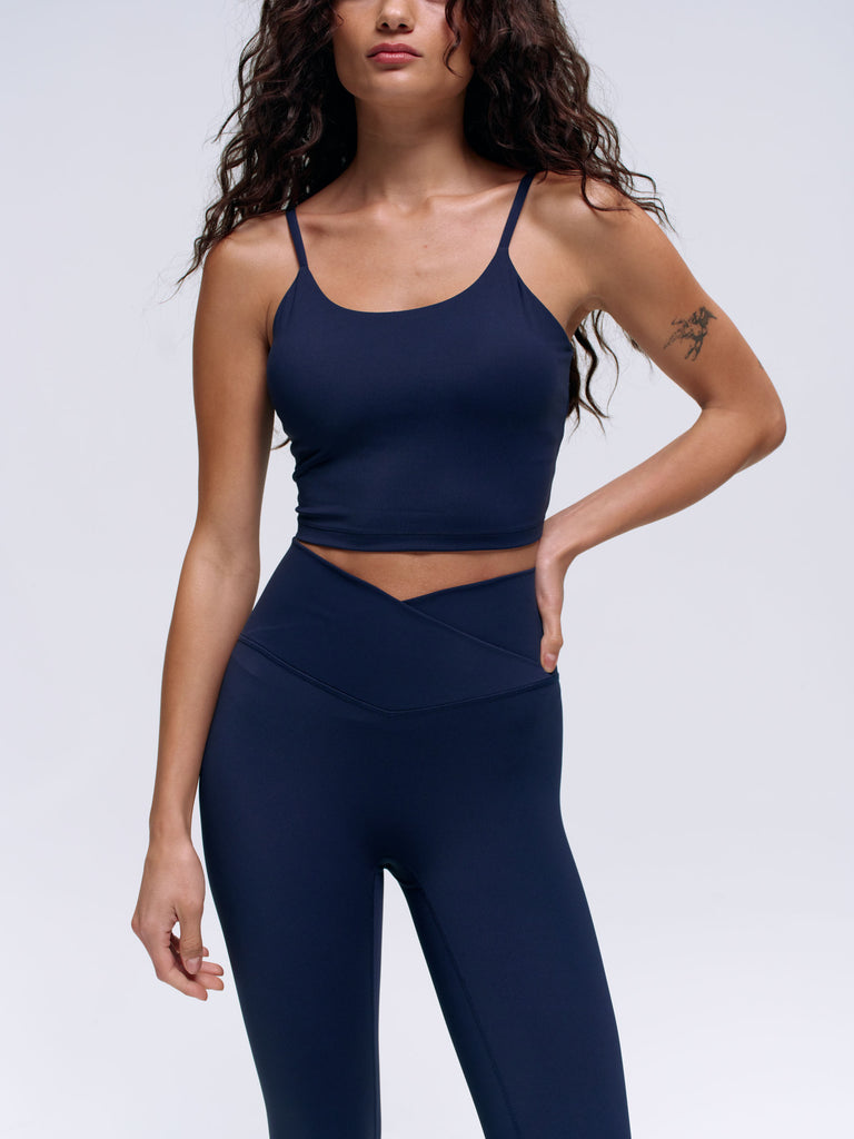 Navy Blue Tank Bra Workout Top | Adanola