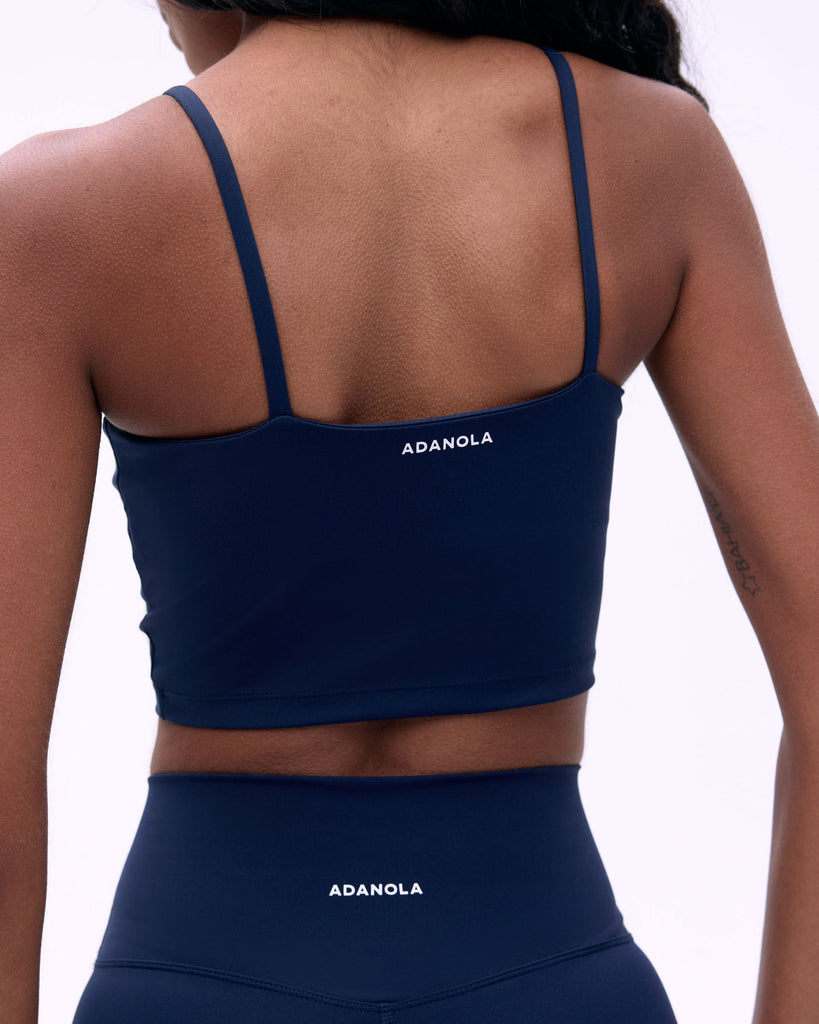 Navy Blue Tank Bra Workout Top | Adanola