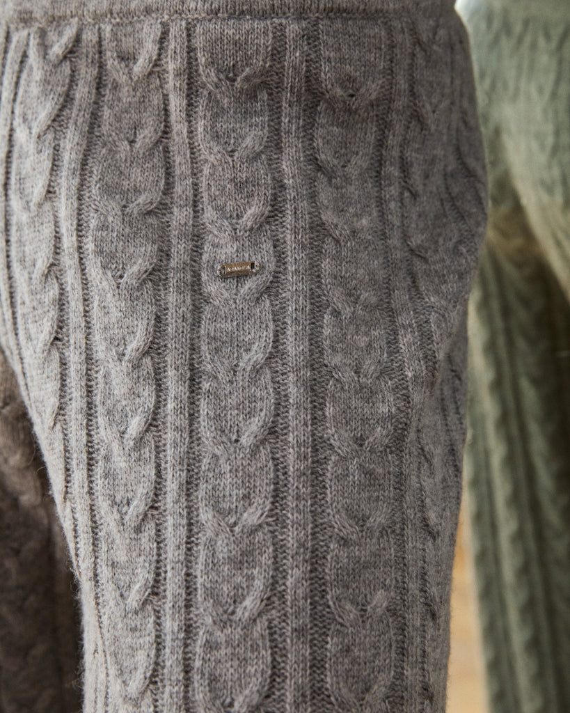 Cable Knit Straight Leg Trousers - Dark Grey Melange
