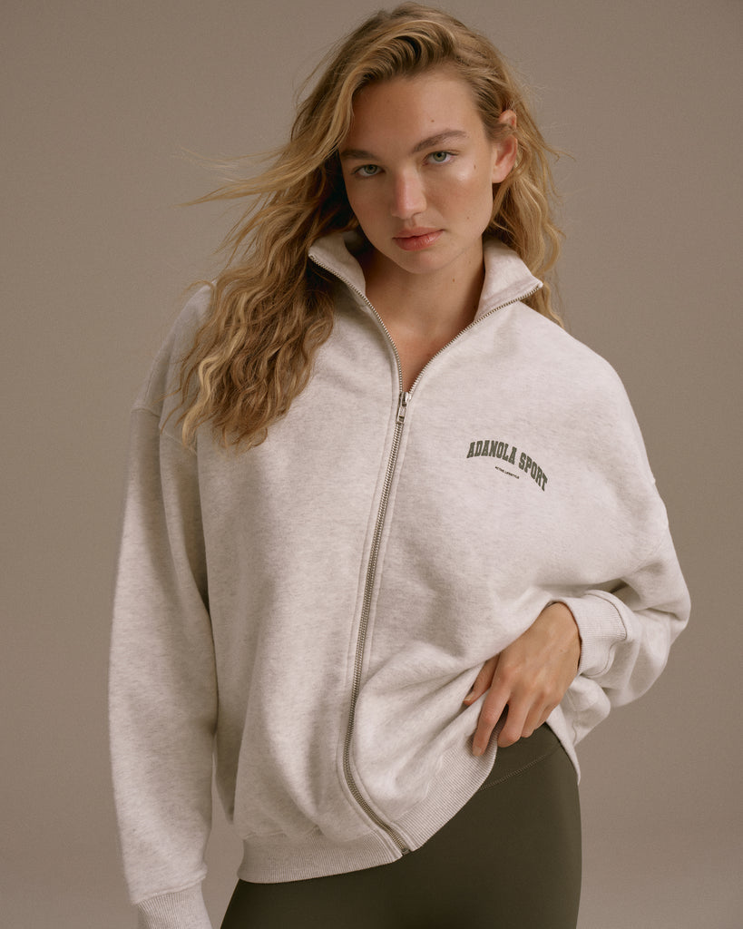 AS Oversized Full Zip Funnel Neck Sweatshirt - Light Grey Melange/Dark
