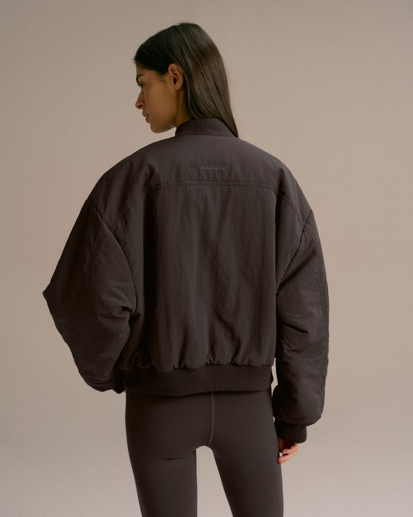 Drop Shoulder Reversible Bomber Jacket - Coffee Bean/Marshmallow White