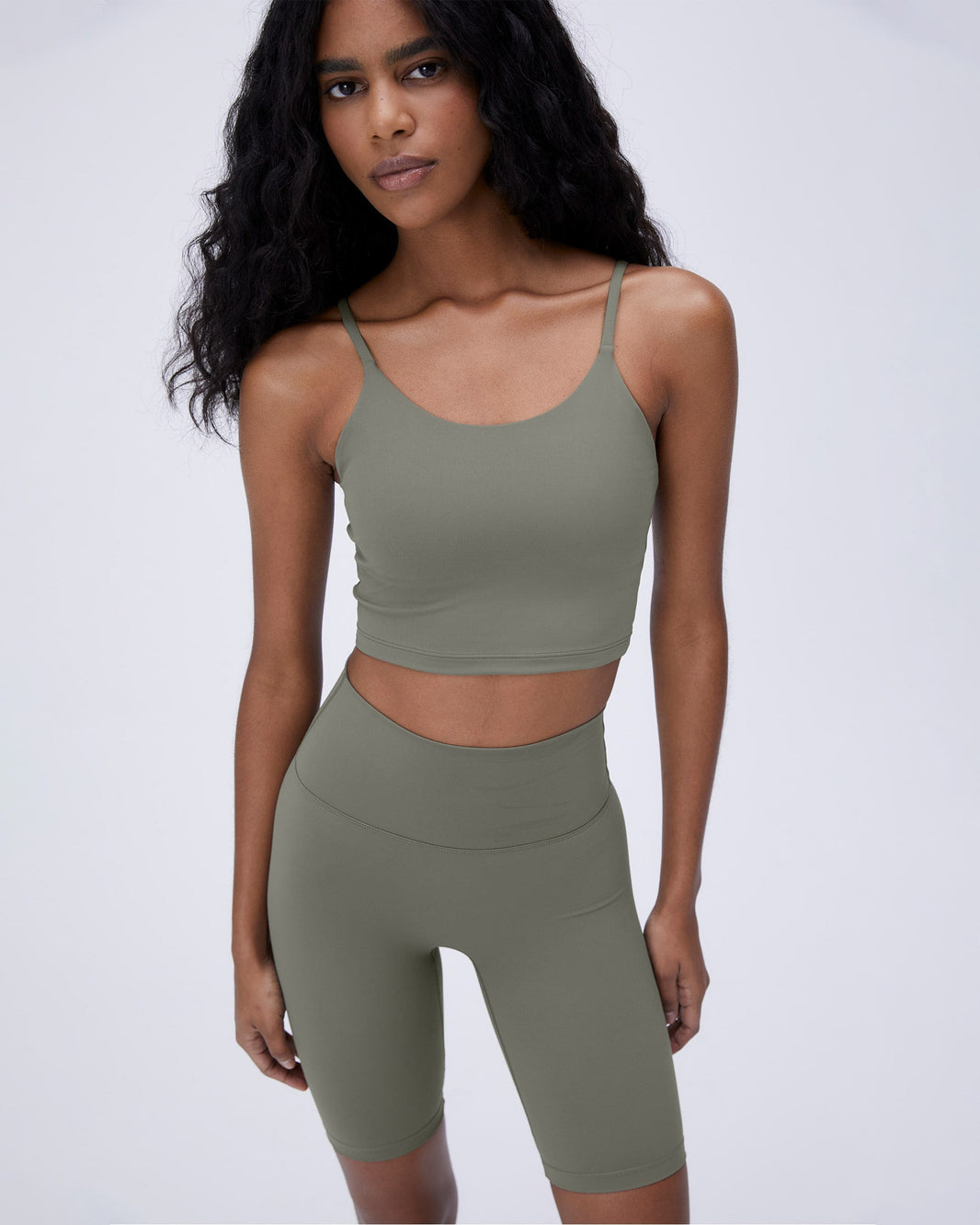 Olive Green Tank Bra Workout Top | Adanola