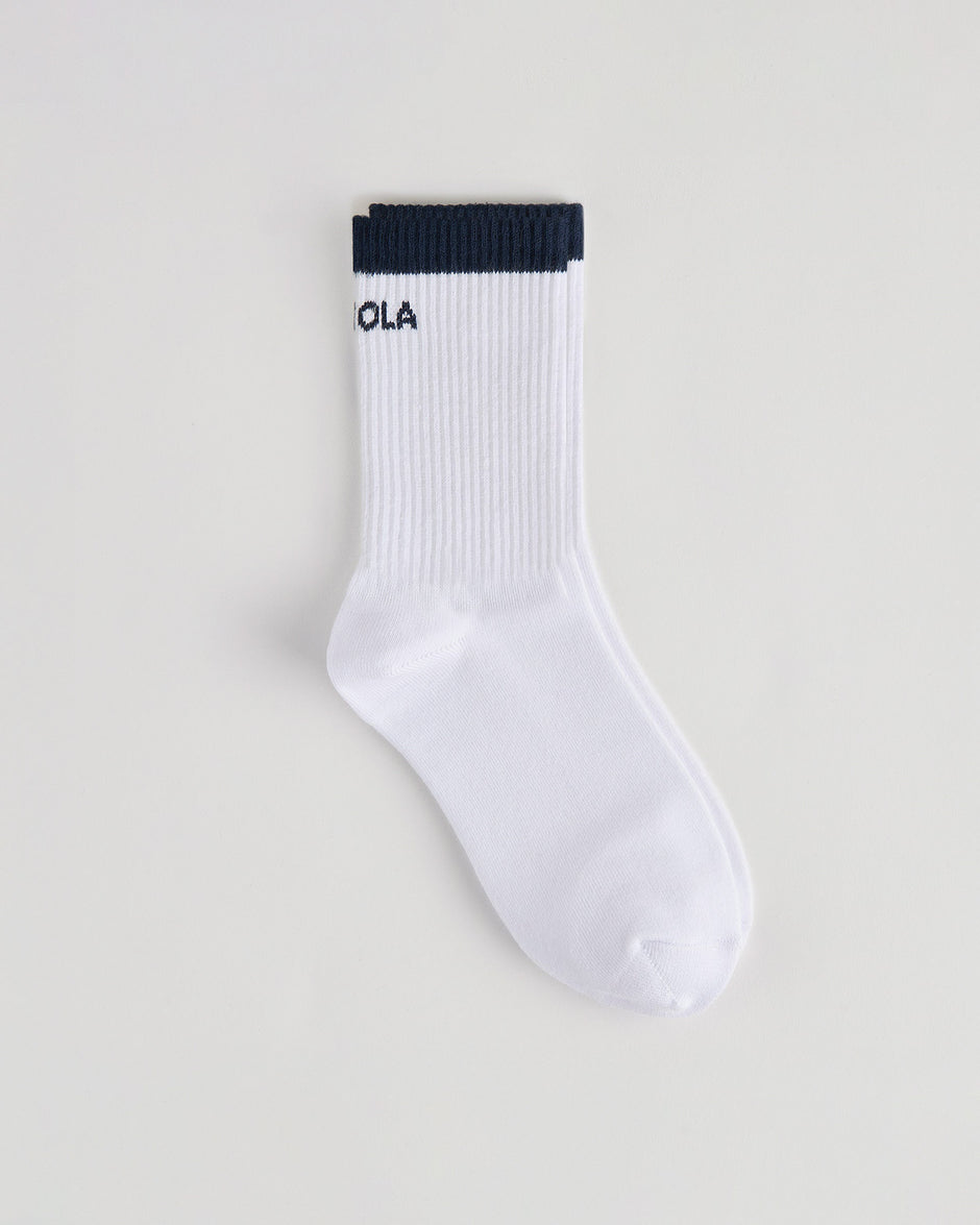 Single Stripe Socks - White/Navy Blue