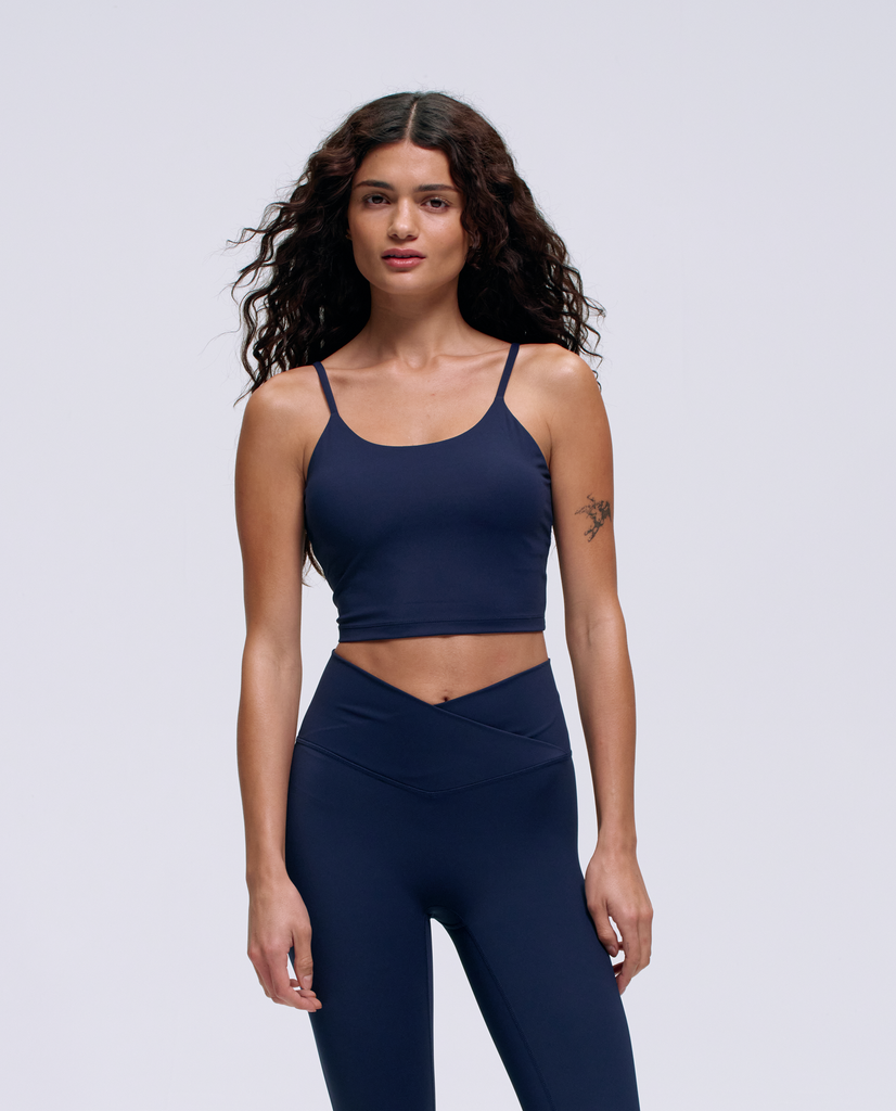 Navy Blue Tank Bra Workout Top | Adanola