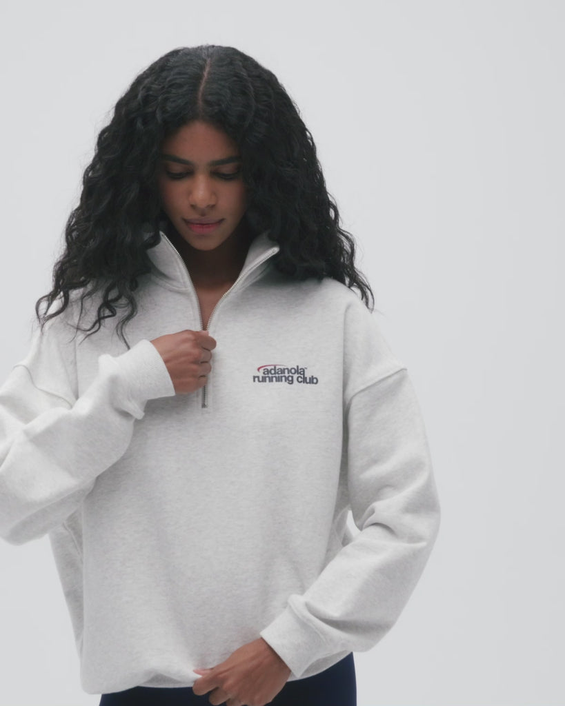 Runners Oversized Funnel Neck Zip Sweatshirt - Light Grey Melange/Clas